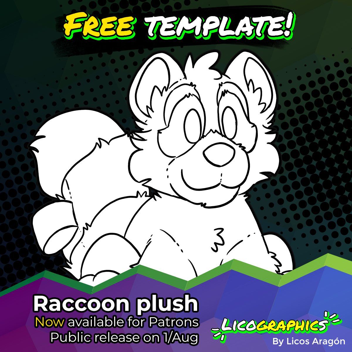 Raccoon plush template - Licographics